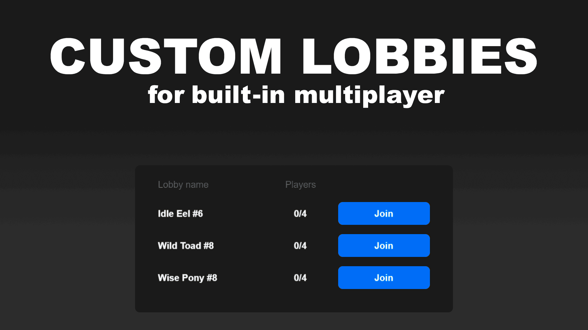Multiplayer custom lobbies - a free asset pack to build games with ...